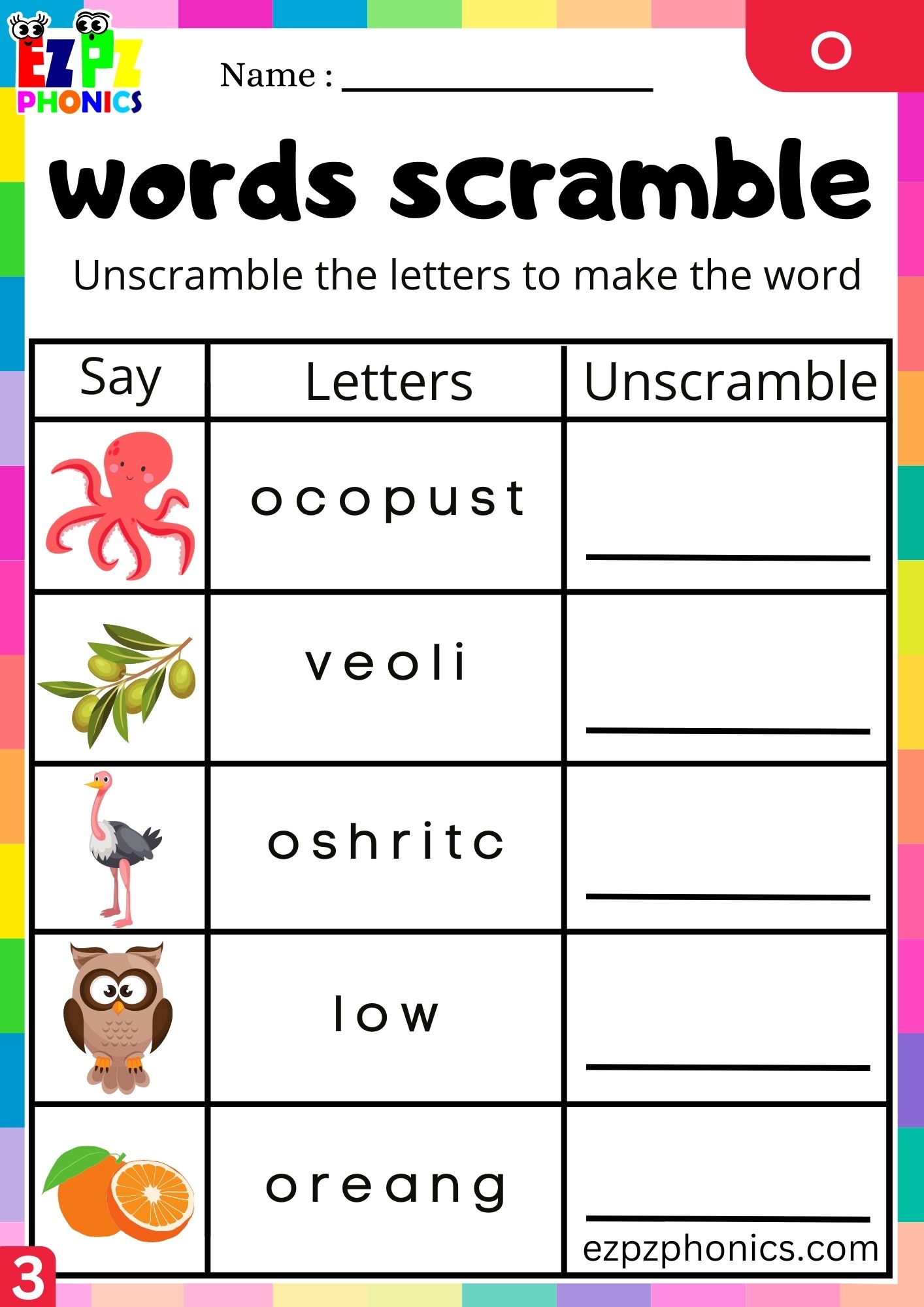 Letter o Word Scramble Write the Words Phonics Activity Group 3 - ezpzphonics.com